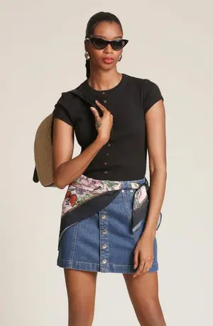 Avec Les Filles Side Panel Denim Skirt
