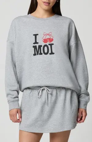 FLORENCE BY MILLS Cozy Crush Graphic Sweatshirt - Heather Grey/cherry