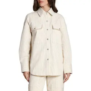Avec Les Filles Whipstitch Oversize Shirt - Beige - White Stripe