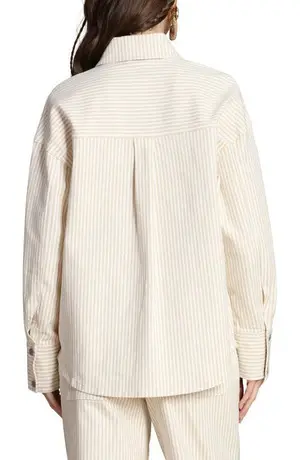 Avec Les Filles Striped Stretch Cotton Shirt Jacket - Beige - White Stripe