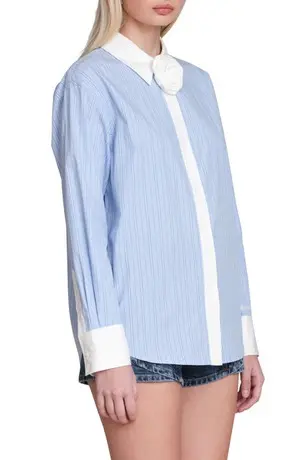 Avec Les Filles Striped Cotton Shirt With Applique