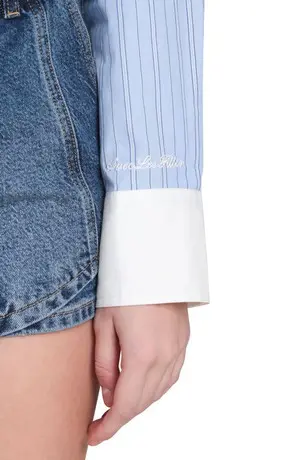 Avec Les Filles Striped Cotton Shirt With Applique