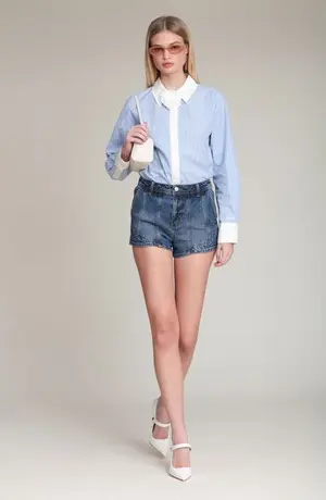 Avec Les Filles Striped Cotton Shirt With Applique