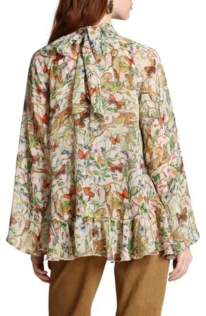 Avec Les Filles Mixed Print Tie Neck Top