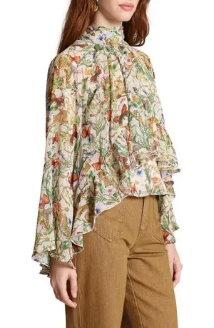 Avec Les Filles Mixed Print Tie Neck Top