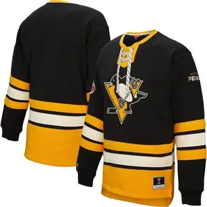 Mitchell & Ness Pittsburgh Penguins Heritage Lace-up Pullover Sweatshirt - Black
