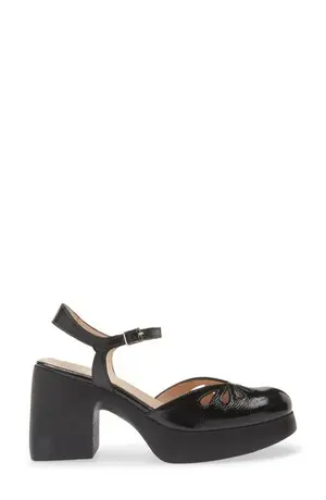 WONDERS Ankle Strap Platform Pump - Lack Black