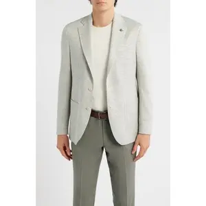 JACK VICTOR Hampton Cream & Green Houndstooth Knit Linen & Cotton Sport Coat - Sage