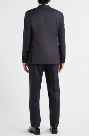 Emporio Armani Dark Purple Peak Lapel Virgin Wool Tuxedo - Solid Dark Purple