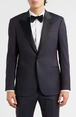 Emporio Armani Dark Purple Peak Lapel Virgin Wool Tuxedo - Solid Dark Purple