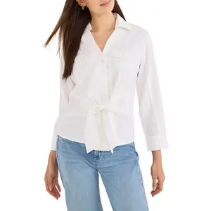 NIC+ZOE Iconic Tie Front Button-up Shirt - Paper White