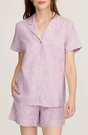 PETITE PLUME Brushed Cotton Twill Short Pajamas - Pink
