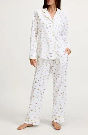 PETITE PLUME Brushed Cotton Twill Pajamas - White