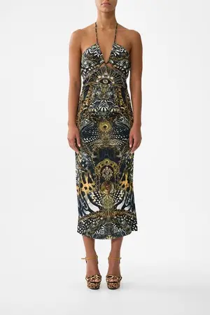Camilla Cut Out Sleeveless Jersey Halter Neck Dress