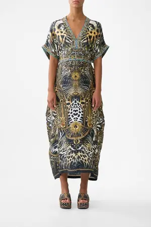 Camilla Short Sleeve Kaftan With Tie Waist - Feline Folklore