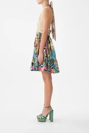 Camilla Ruffle Hem Halter Mini Dress - Bodrum Botanicals