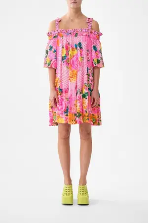 Camilla Off Shoulder Frill Dress With Straps - Illustration Nation