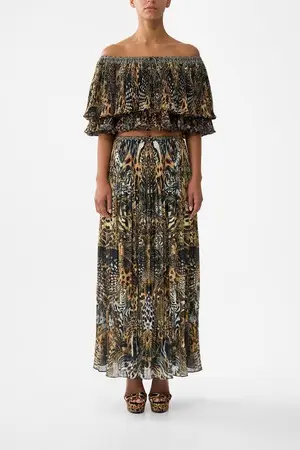 Camilla Printed Pleated Midi Skirt