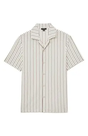 REISS Percey Stripe Camp Shirt - Green/brown Mul