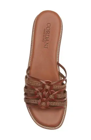 Cordani Hollace Leather & Raffia Slide Sandal