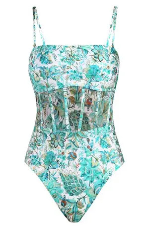 SUNSHINE 79 Free Spirit Printed Bandeau One-piece Swimsuit - Blue/green Multi