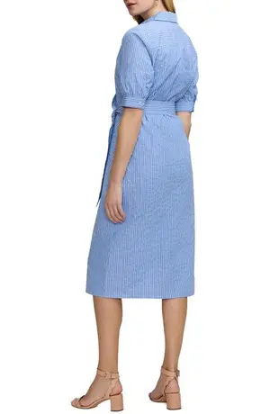 Foxcroft Esther Belted Stripe Cotton Shirt Dress