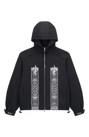 RtA Zayden Paisley Print Hooded Jacket - Black Paisley
