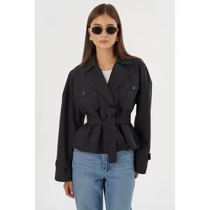 LAMARQUE Cropped Trench Coat - Black