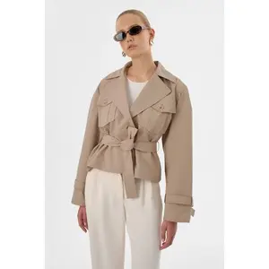 LAMARQUE Cropped Trench Coat - Khaki