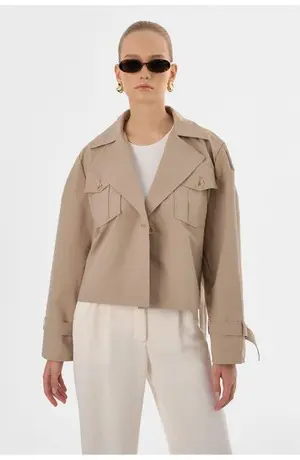 LAMARQUE Cropped Trench Coat - Khaki