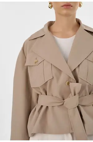 LAMARQUE Cropped Trench Coat - Khaki