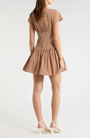 Avec Les Filles Smocked Bodice Check Mini Dress