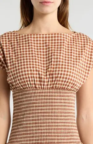 Avec Les Filles Smocked Bodice Check Mini Dress