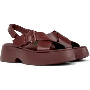 Camper Tasha Crisscross Platform Sandal - Burgundy