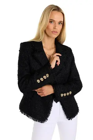 THE NOLI SHOP Giselle Single Breasted Tweed Blazer - Black