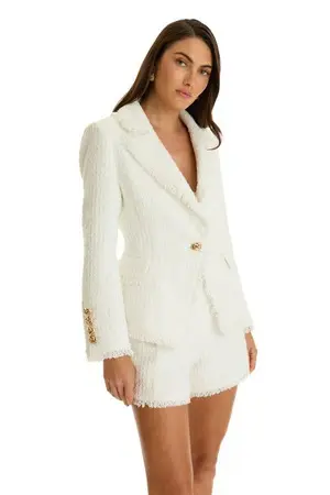 THE NOLI SHOP Giselle Single-breasted Tweed Blazer - White