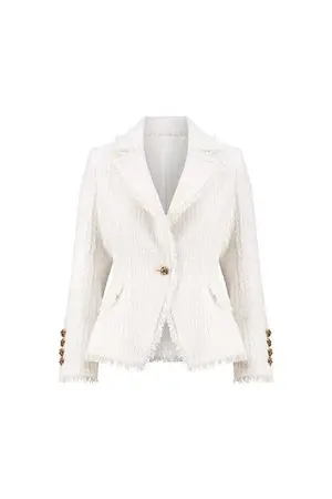 THE NOLI SHOP Giselle Single-breasted Tweed Blazer - White