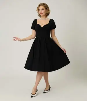 Unique Vintage Sweetheart Puff Sleeve Swing Dress
