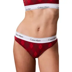 Calvin Klein Icon Cotton Blend Thong Argyle 25 Small Estb Red