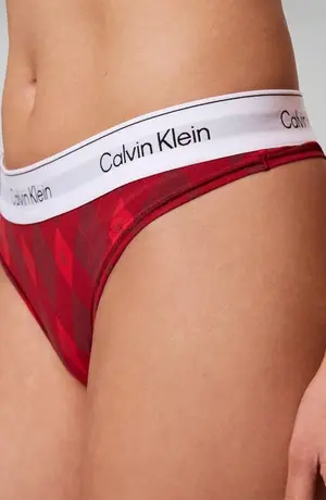 Calvin Klein Icon Cotton Blend Thong - Argyle 25 Small Estb Red