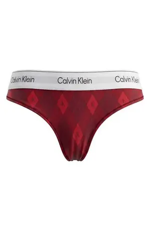Calvin Klein Icon Cotton Blend Thong - Argyle 25 Small Estb Red