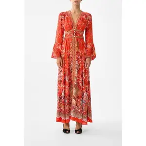 Camilla Silk V-neck Ruffle Sleeve Maxi Dress - Olé Olé