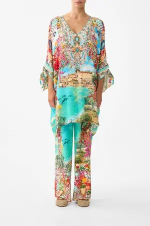 Camilla Tie Sleeve Short V Neck Kaftan - Meet Me In Mallorca