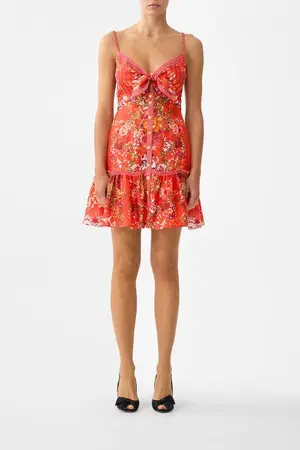 Camilla Tie Front Short Dress With Hem Ruffle - Olé Olé