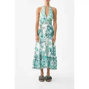 Camilla Ruffle Neck Halter Midi Dress - Balearic Bebé