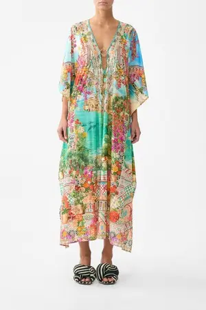 Camilla Long V Neck Kaftan W Ring Front Trim - Meet Me In Mallorca