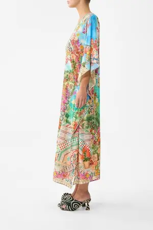 Camilla Long V Neck Kaftan W Ring Front Trim