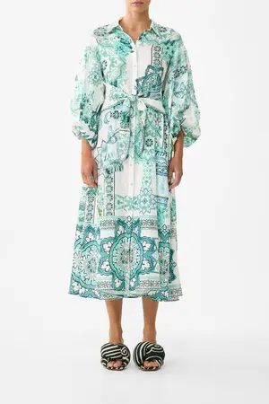 Camilla Waist Tie Shirt Dress With Bubble Sleeve - Balearic Bebé
