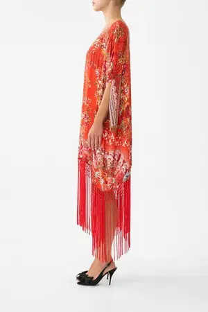 Camilla Short Round Neck Kaftan With Fringing