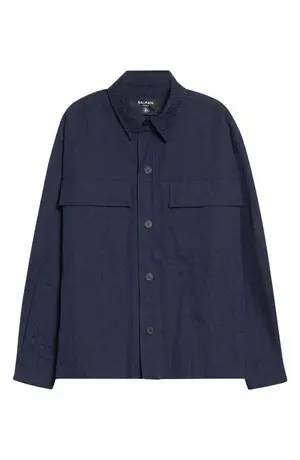 Balmain Monogram Cotton Jacquard Button-up Shirt - 6ub Marine